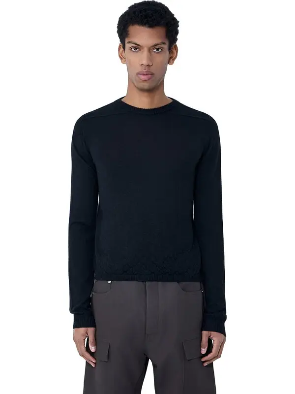 Rick Owens Fine Knit Wool Crewneck Sweater - Black