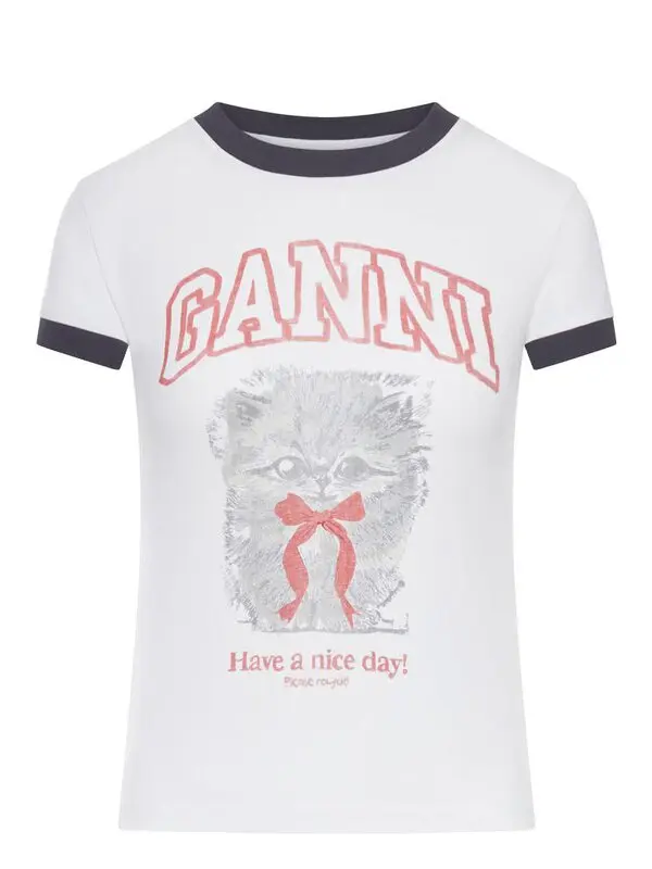 GANNI Kitten Print" Organic Cotton T-shirt - Multicolor