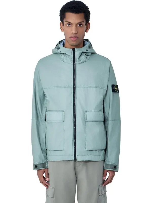 Stone Island Hooded Zip-up Parka Jacket With Logo Patch - Green