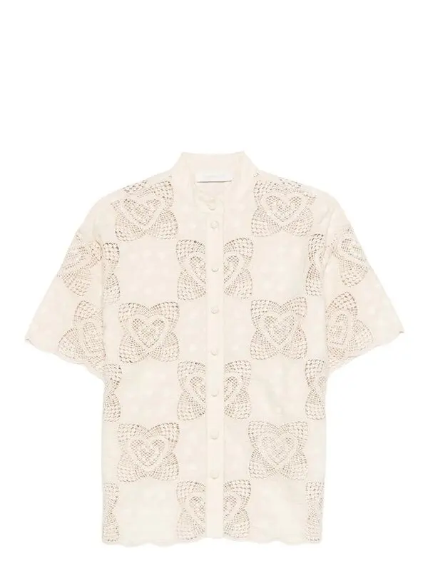 Zimmermann Crochet Heart Short Sleeve Blouse - Cream