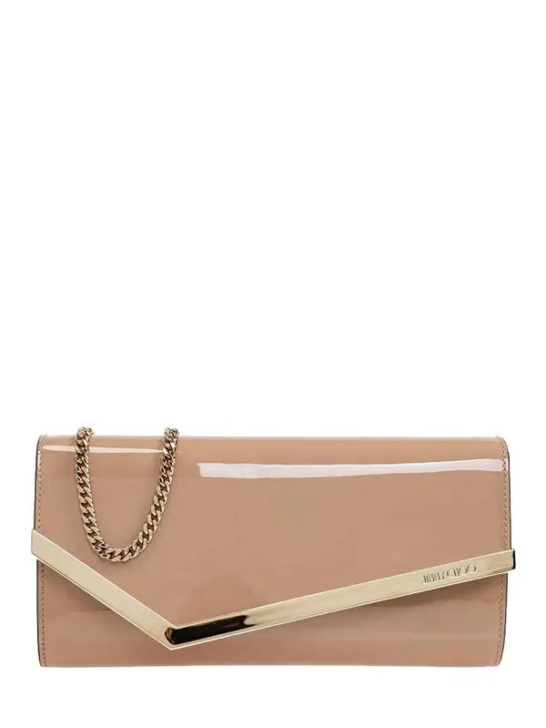 JIMMY CHOO Patent Leather Clutch With Chain Strap - Cream