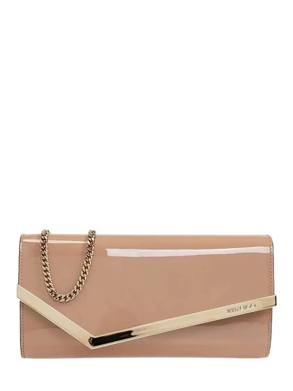 JIMMY CHOO Patent Leather Clutch With Chain Strap - Cream