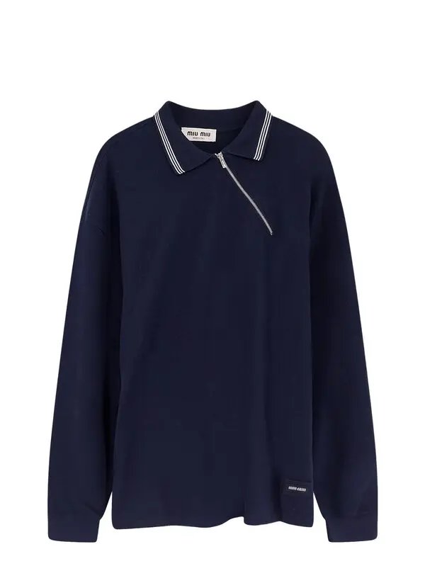 Miu Miu Cotton Polo Shirt With Asymmetric Metal Zip Detail - Multicolor