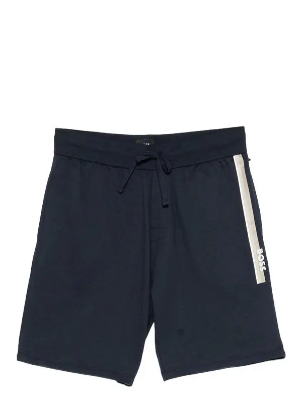 BOSS Navy Cotton Track Shorts With Logo Detail - Blue