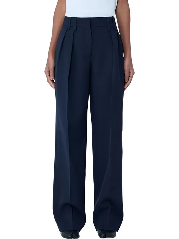 JIL SANDER High-waisted Pleated Wide-leg Wool Trousers - Blue