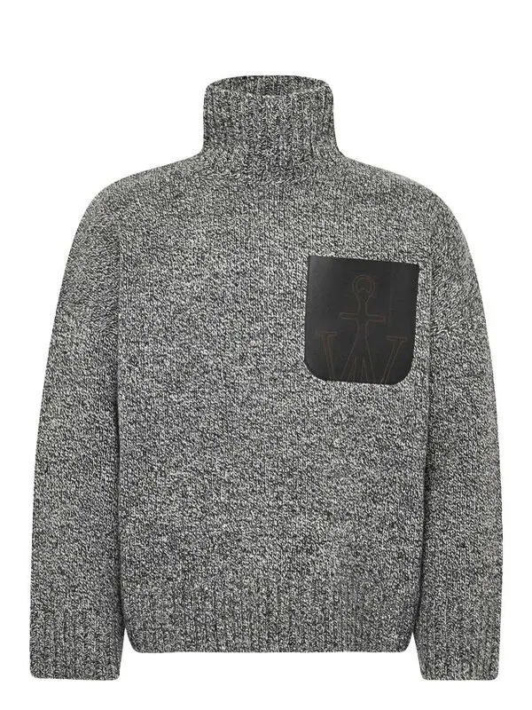 JW Anderson Turtleneck Sweater With Leather Pocket - Gray