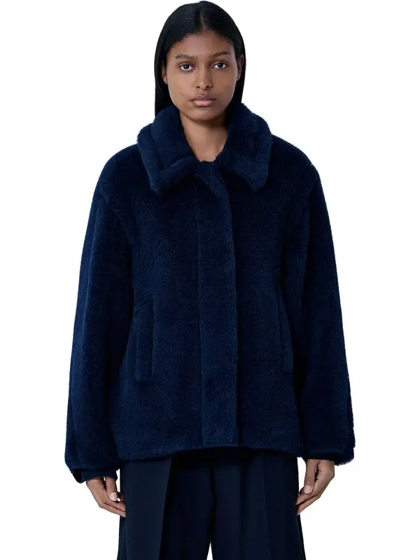 Max Mara Textured Wool And Silk Blend Coat - Blue