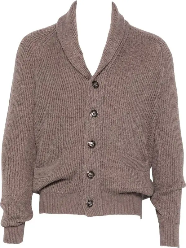 Brunello Cucinelli Ribbed Knit Shawl Collar Cardigan - Multicolor