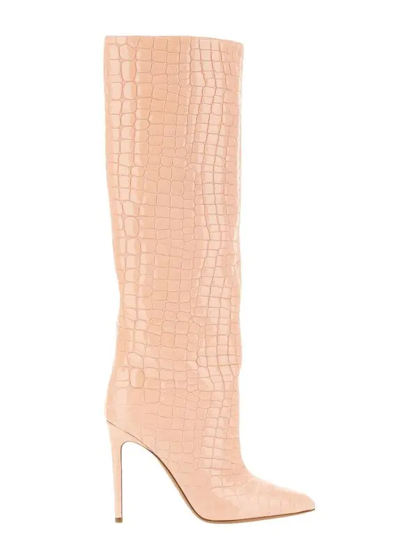 Paris Texas Knee-high Croc Effect Stiletto Boots - Pink