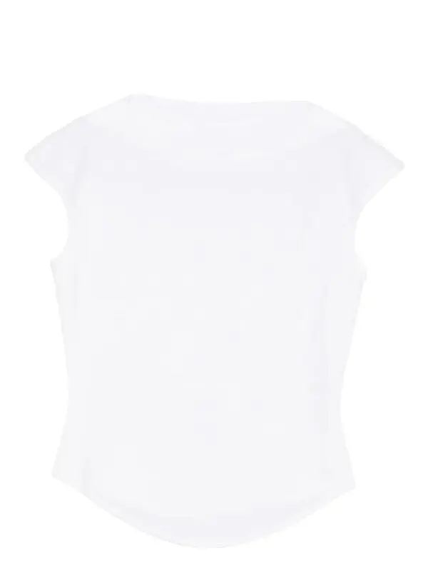 Alaïa Cotton Blend Crewneck Cap Sleeve Top - White