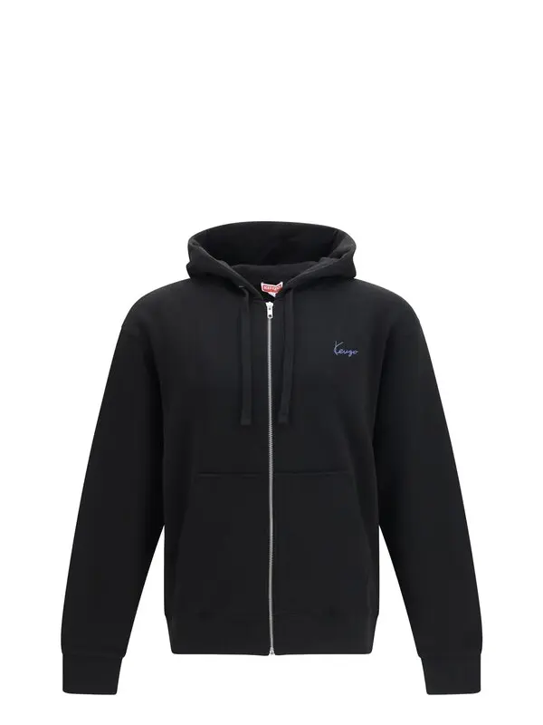 Kenzo Signature Embroidered Cotton Zip Hoodie - Black