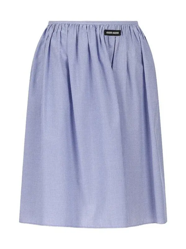 Miu Miu A-line Skirt With Check Pattern And Embroidered Logo - Blue