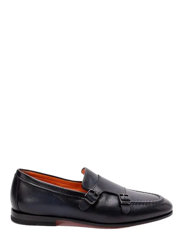 Santoni Monk Strap Loafers In Calf Leather - Multicolor