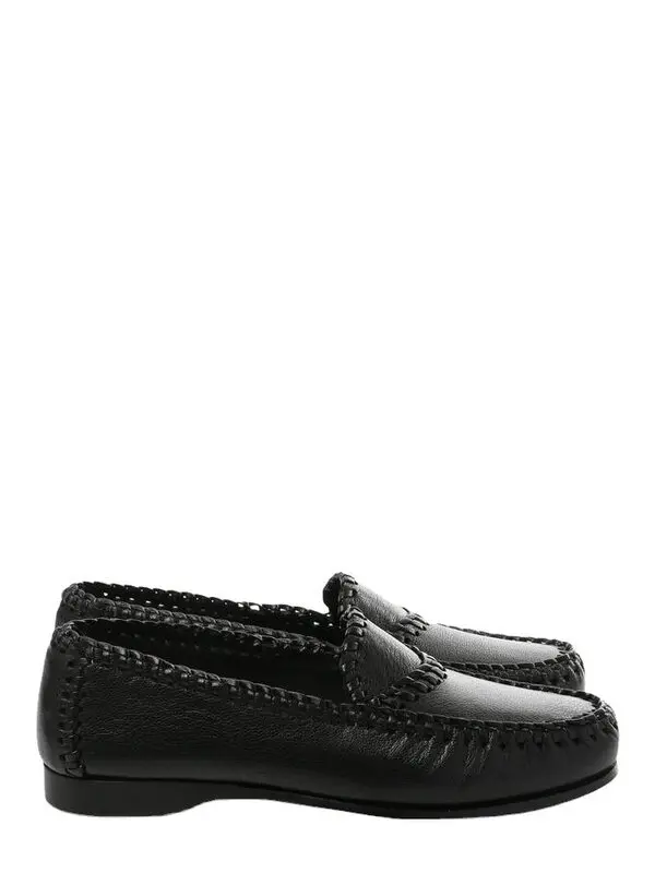 Hereu Braided Detail Round Toe Loafers - Black