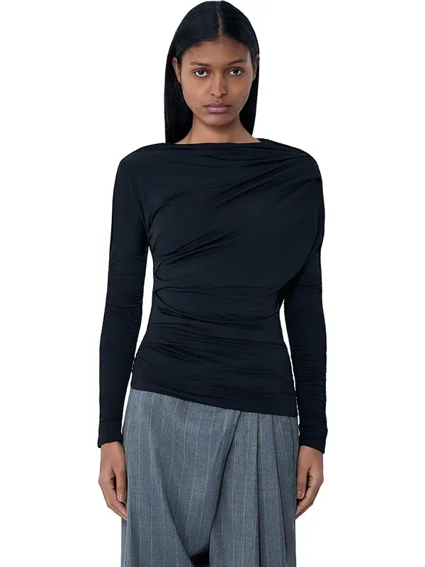 GANNI Draped Long Sleeve Top - Black