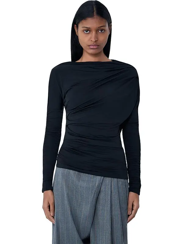 GANNI Draped Long Sleeve Top - Black