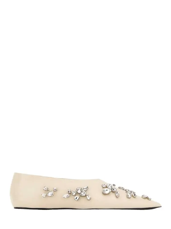 JIL SANDER Embellished Leather Ballerinas - White