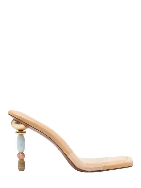 Cult Gaia Beaded Stiletto Heel Square Toe Mules - White