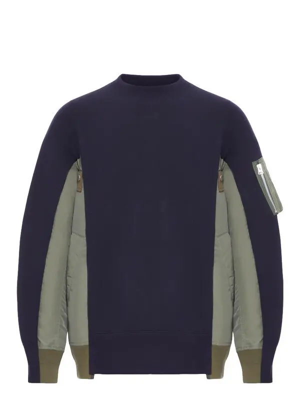 Sacai Cotton Blend Sweatshirt With Nylon Details Applied - Multicolor