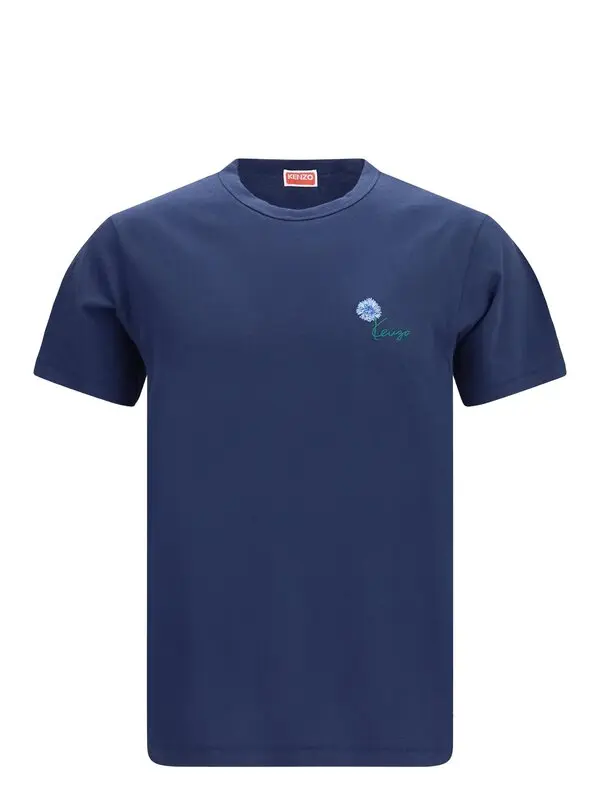 Kenzo Tulip Embroidered Cotton T-shirt - Blue