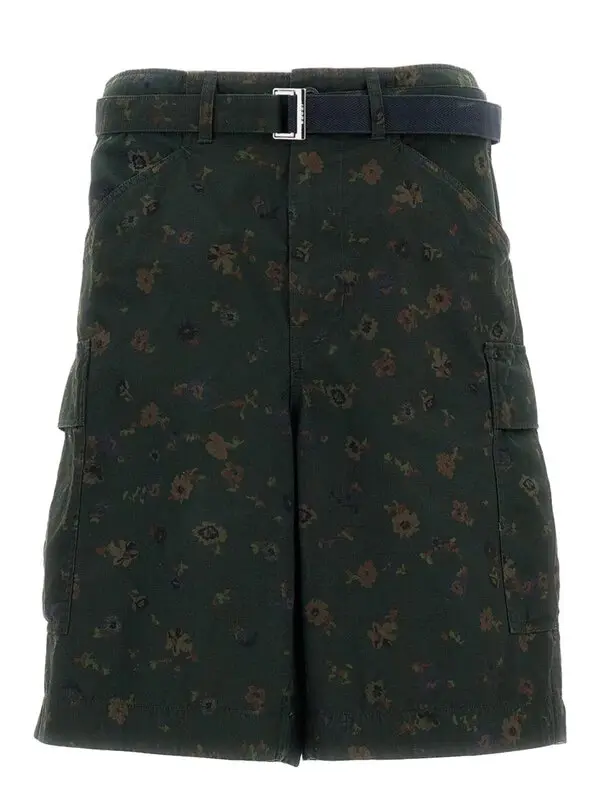 Sacai Floral Print Cotton Cargo Bermuda Shorts - Multicolor