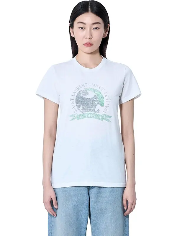 Saint Laurent Logo Motif Cotton T-shirt - White