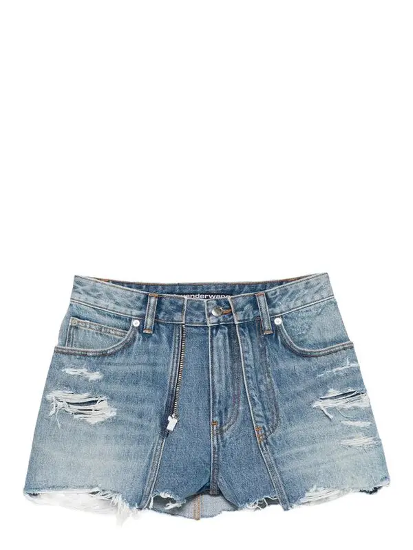 Alexander Wang Distressed Zip Detail Denim Shorts - Blue