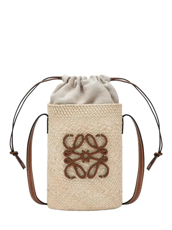 Loewe Square Bag In Iraca Palm And Leather - Cream