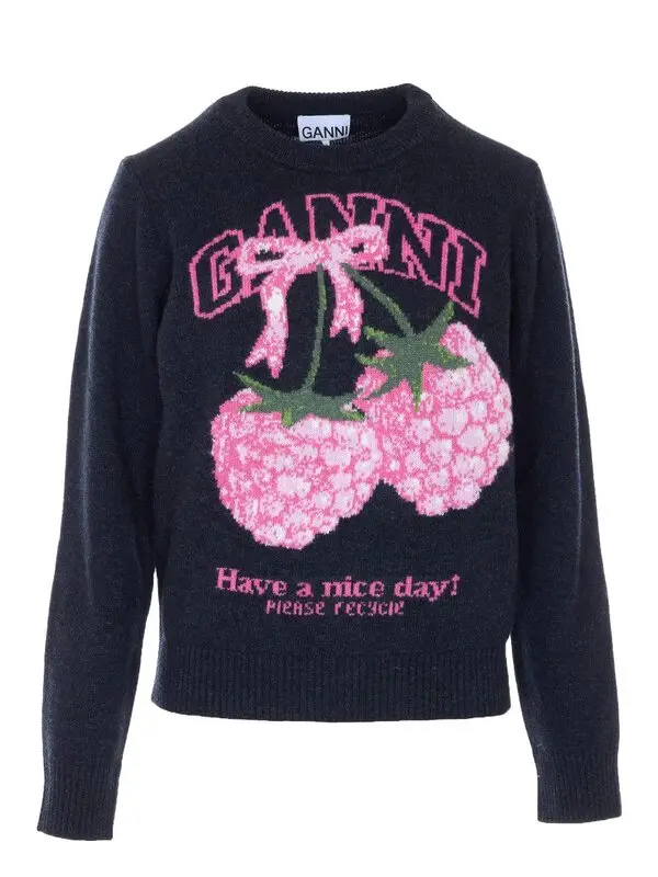 GANNI Graphic Print Crew Neck Sweater - Multicolor