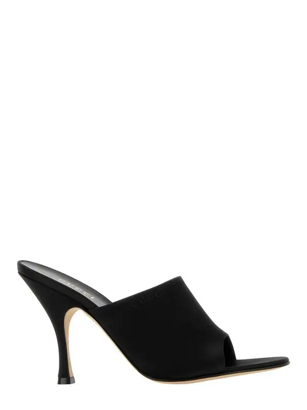 Gucci Satin Pointed Toe High Heel Mules - Black