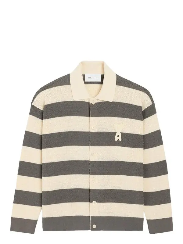 Ami Striped Cardigan With Appliqué Detail - Cream