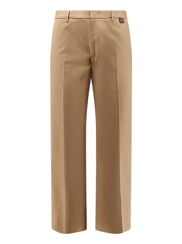 Gucci Beige Cotton Trousers With Web Detail - Multicolor