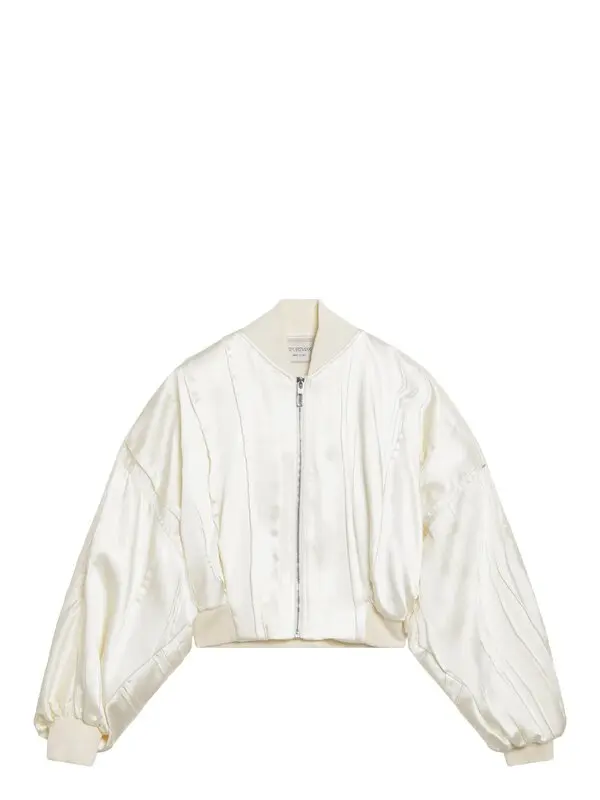 Sportmax Ivory Pleated Satin Bomber Jacket - Cream