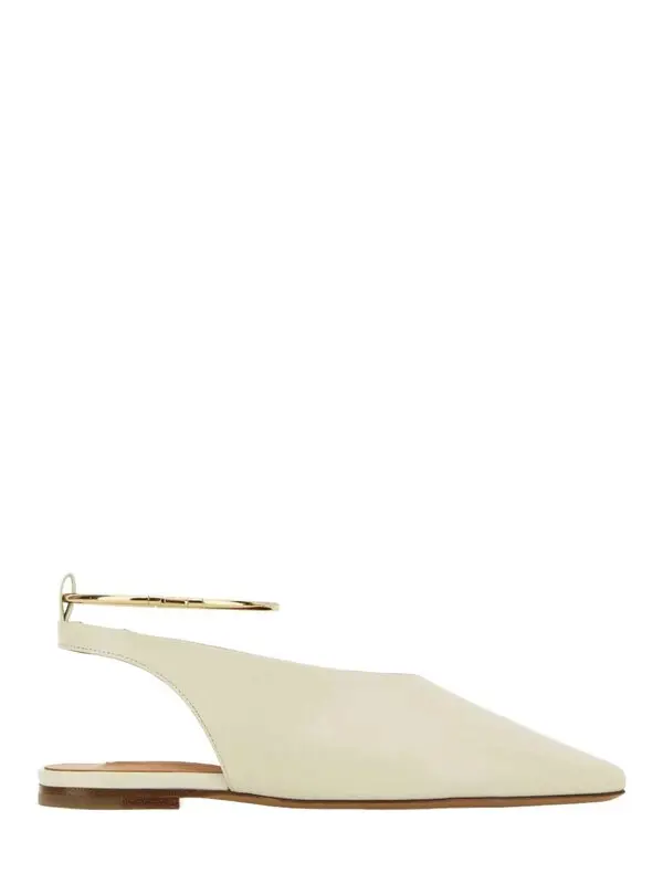 JIL SANDER Ivory Leather Ballerinas With Gold Tone Ankle Strap - White