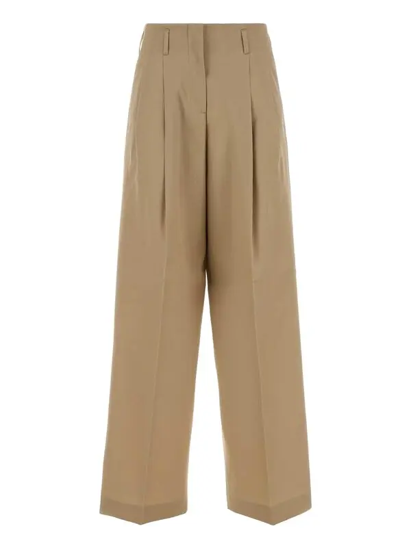 GOLDEN GOOSE Wide-leg Flavia Pant In Beige Wool - Brown
