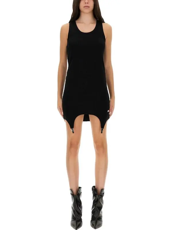 JEAN PAUL GAULTIER Ribbed Cotton Dress With Garter Detail - Black