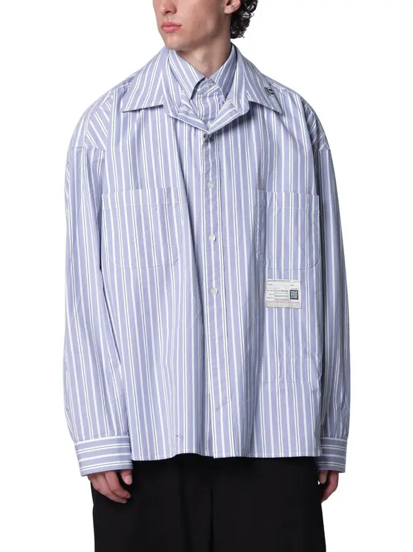 Mihara Yasuhiro Double-layer Cotton Shirt In Light Stripes - Blue