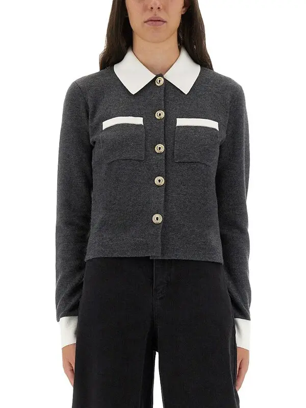 SELF-PORTRAIT Cardigan With Contrasting Collar - Gray