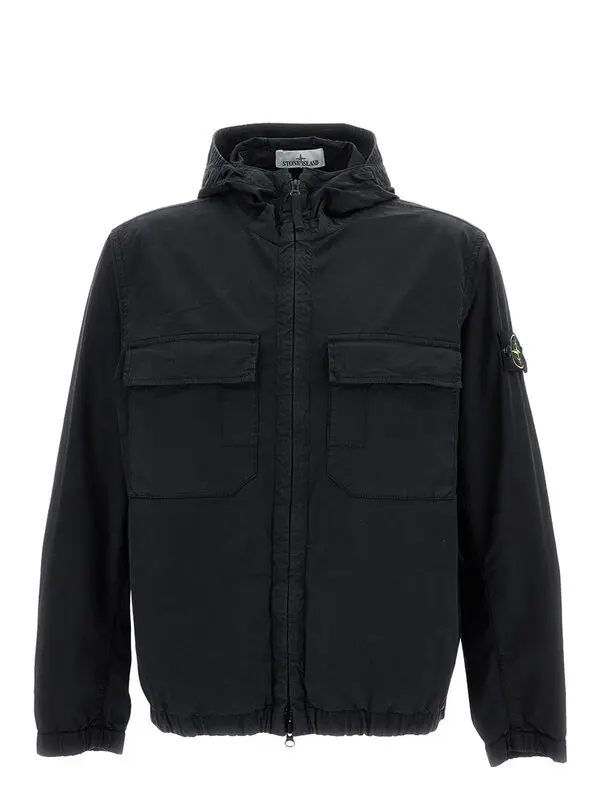 Stone Island Hooded Jacket With Double-slider Zipper And Logo Patch - Multicolor