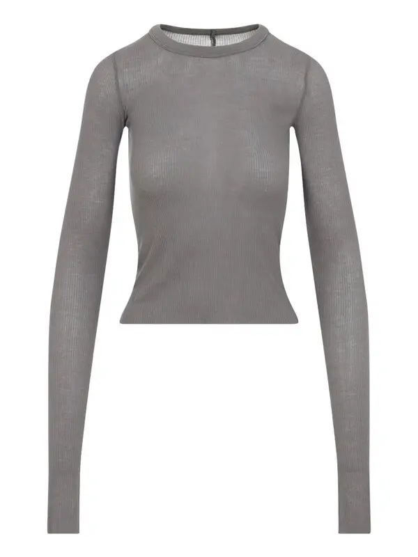 Rick Owens Ribbed Viscose And Silk Long Sleeve Cropped Top - Brown