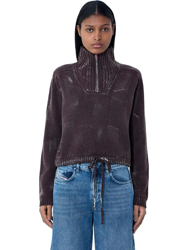 DIESEL® High-neck Zip-detail Wool-blend Sweater - Brown