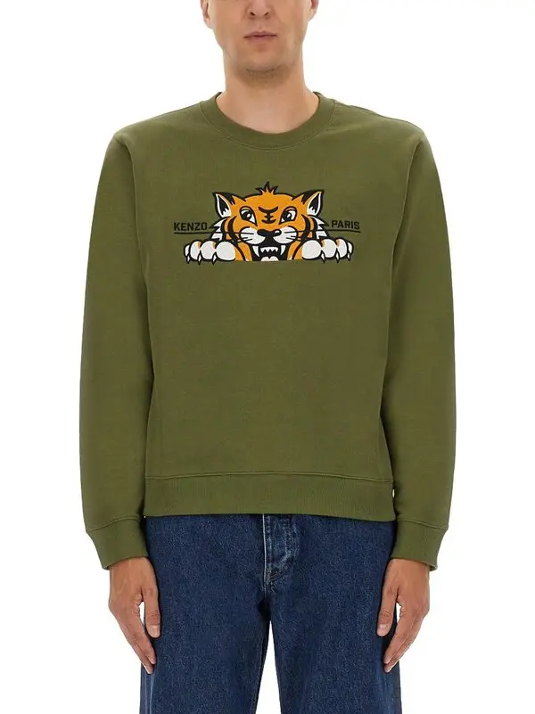 Kenzo Crewneck Sweatshirt With Embroidered Tiger Graphic - Green