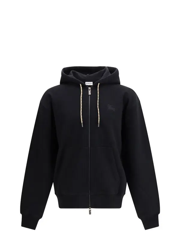 Burberry Hooded Zip-up Sweatshirt With Embroidered Equestrian Knight Design - Black