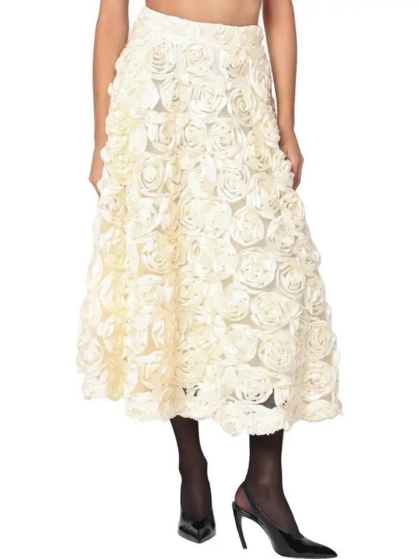 ROTATE BY BIRGER CHRISTENSEN Cream Floral Applique Midi Skirt - White