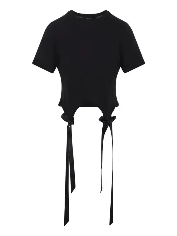 Simone Rocha Cotton T-shirt With Satin Bow Tails - Black