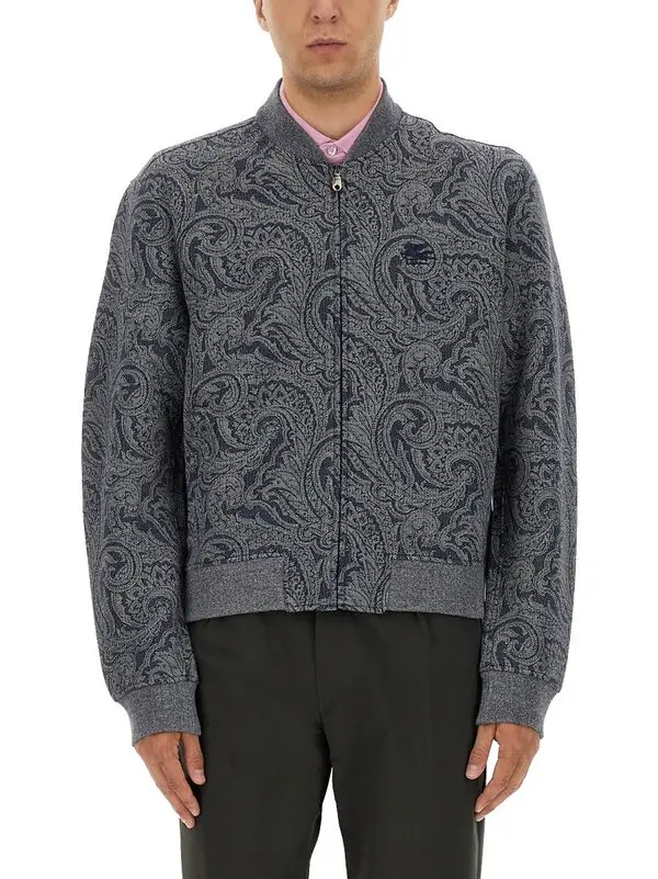 Etro Jacquard Bomber Jacket With Logo - Gray