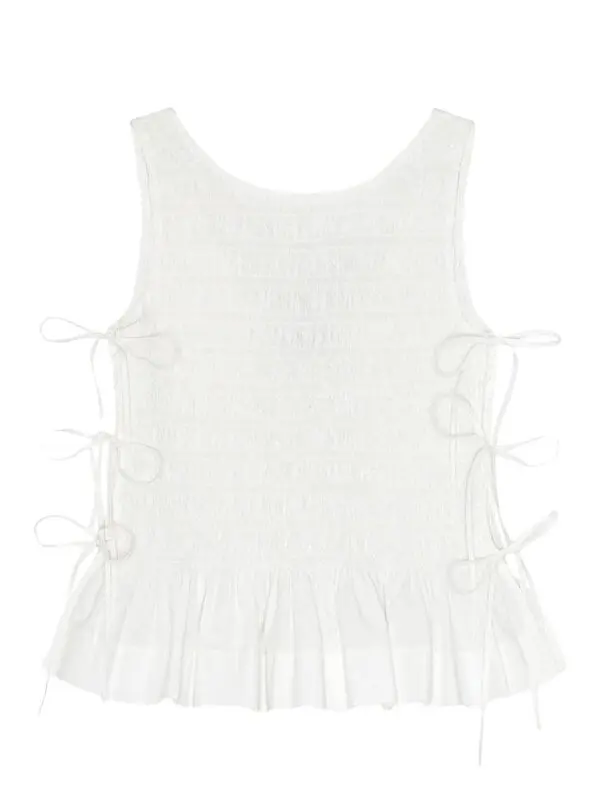 GANNI Sleeveless Crewneck Peplum Top With Side Ties - White