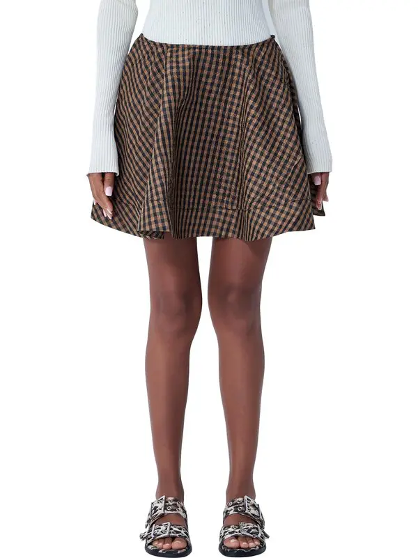 GANNI Check Pleated Mini Skirt - Brown