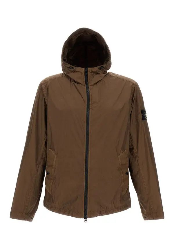 Stone Island Hooded Zip-up Jacket With Removable Logo - Multicolor