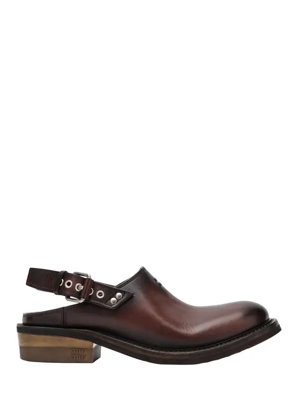 Miu Miu Leather Clogs With Buckle Detail - Brown